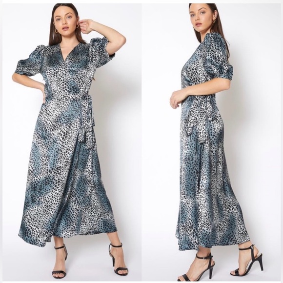 Pleione | Dresses | Pleione Satin Animal Print Wrap Dress Size M | Poshmark